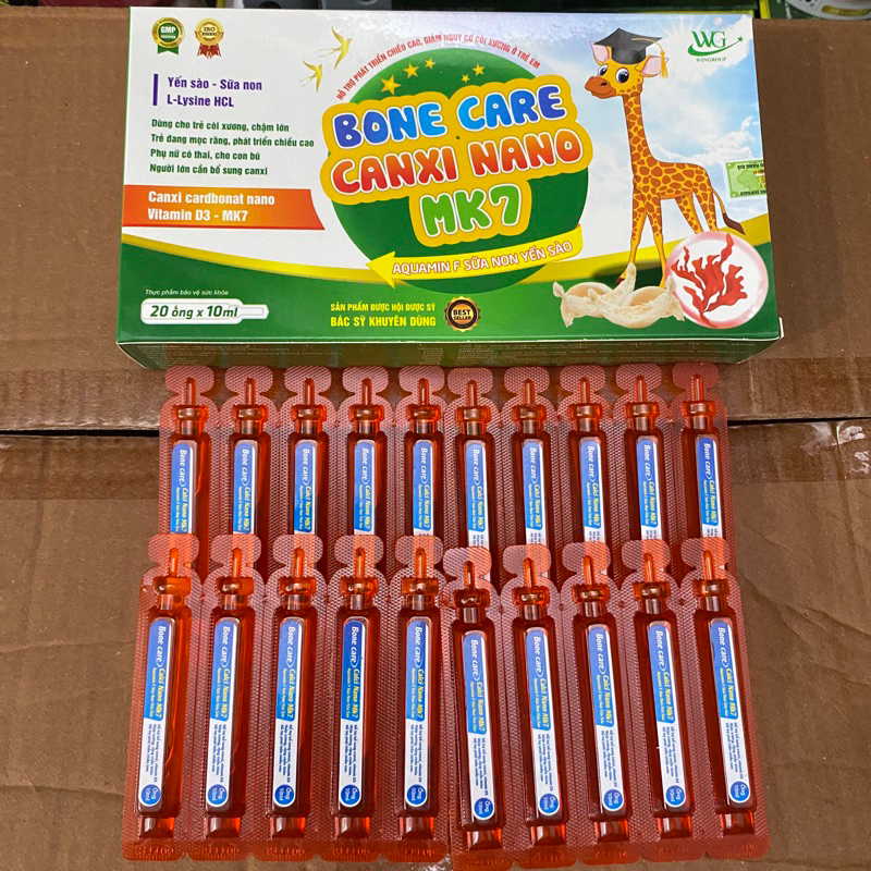 Bone Care CANXI NANO MK7 Aquamin F Yến sào sữa non - Hộp 20 ống bổ sung canxi D3 K2 MK7 cho bé ...