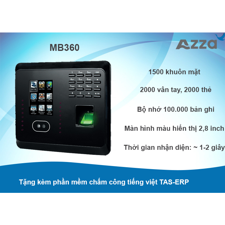 Máy chấm công khuôn mặt, vân tay và thẻ ZKTeco MB360 (Bảo hành 1 năm, tặng kèm phần mềm chấm ...