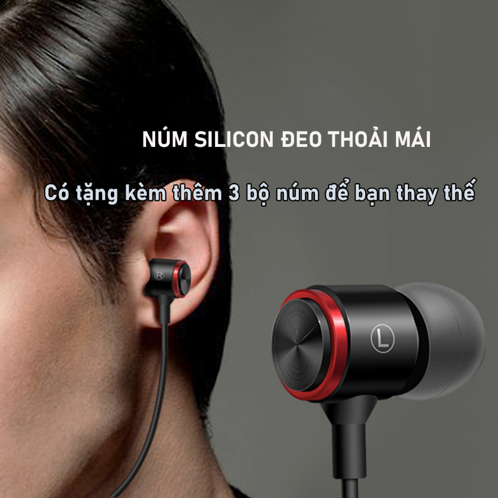 Tai nghe có dây siêu bass Poermax E3 âm thanh nổi tích hợp micro và nút điều khiển, giắc cắm 3 ...