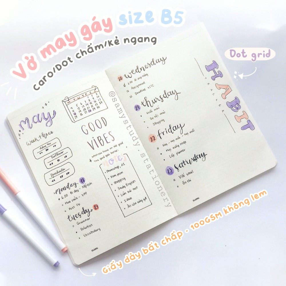 Combo 2 Sổ May Dán Gáy Size B5 Caro/Line/Dot Grid 120 Trang KLONG Vở ...