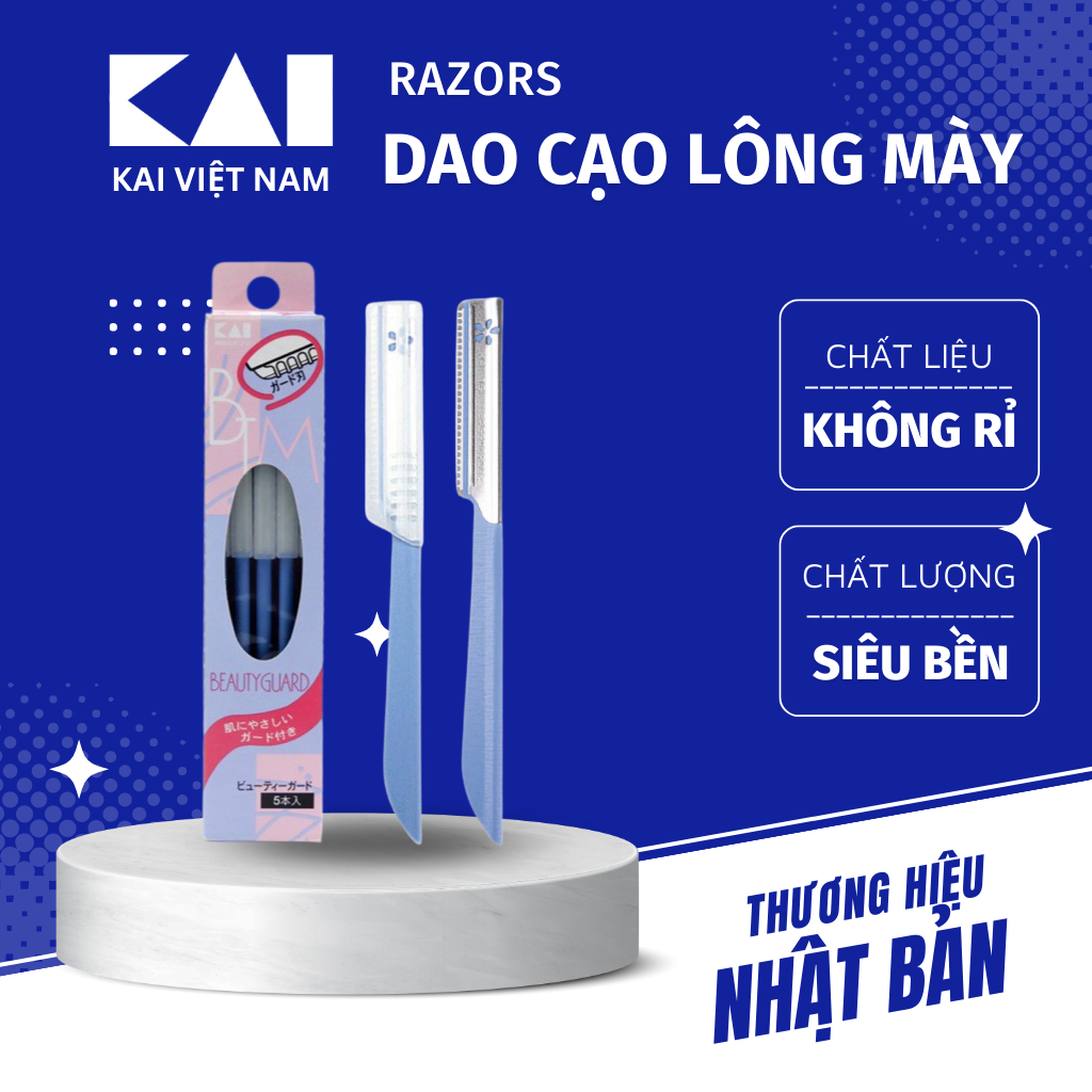 Set 5 dao cạo lông mày lông mặt Kai Kazor BTM Beauty Guar thân kim loại ...