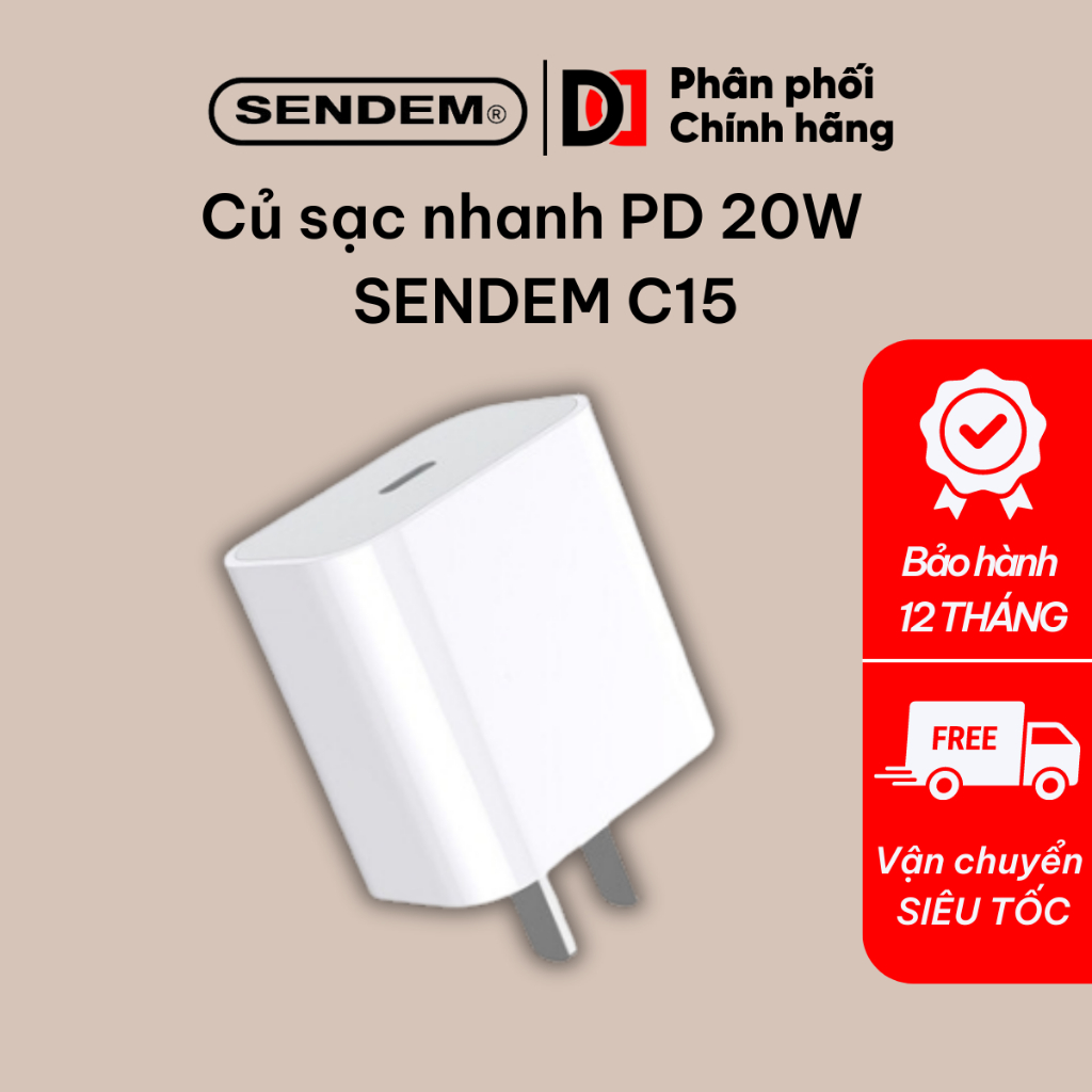 Củ sạc nhanh cho ip SENDEM C15, sạc nhanh PD 20W, cổng usb c chất lượng ...