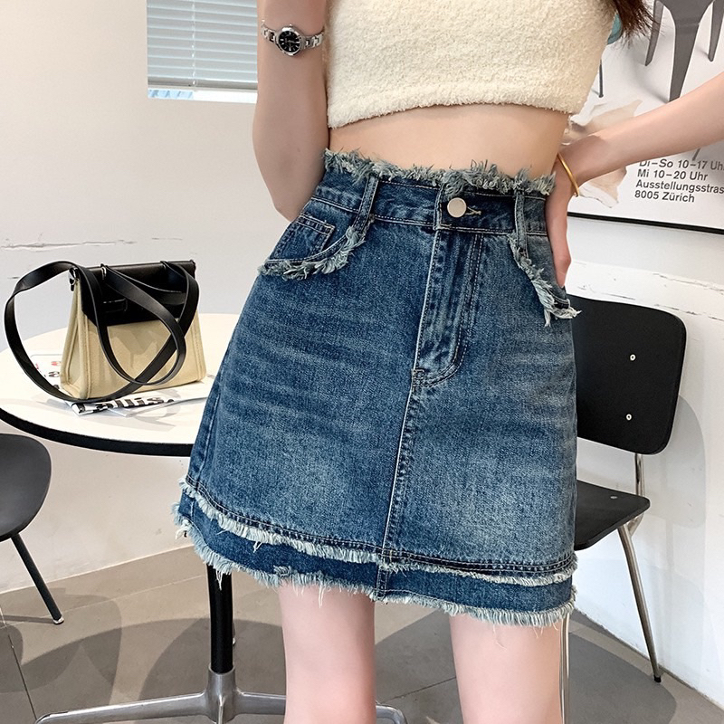Chân Váy Jean Nữ Bigsize 55 90kg Phối Tua Rua Kèm Quần Trong Ms2015