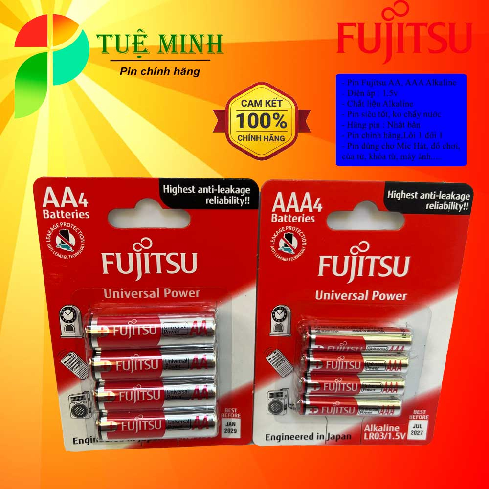 Vỉ 4 Viên pin AA, AAA FujiTsu alkaline chính hãng, Thương hiệu nhật ...