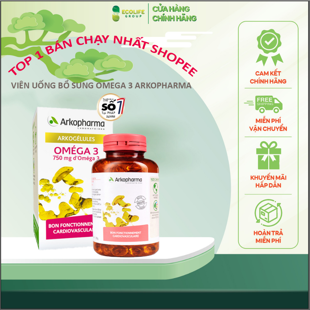 Viên uống dầu cá hỗ trợ tim mạch Arkopharma Arkogelules Omega 3 hộp 180 viên | Shopee Việt Nam