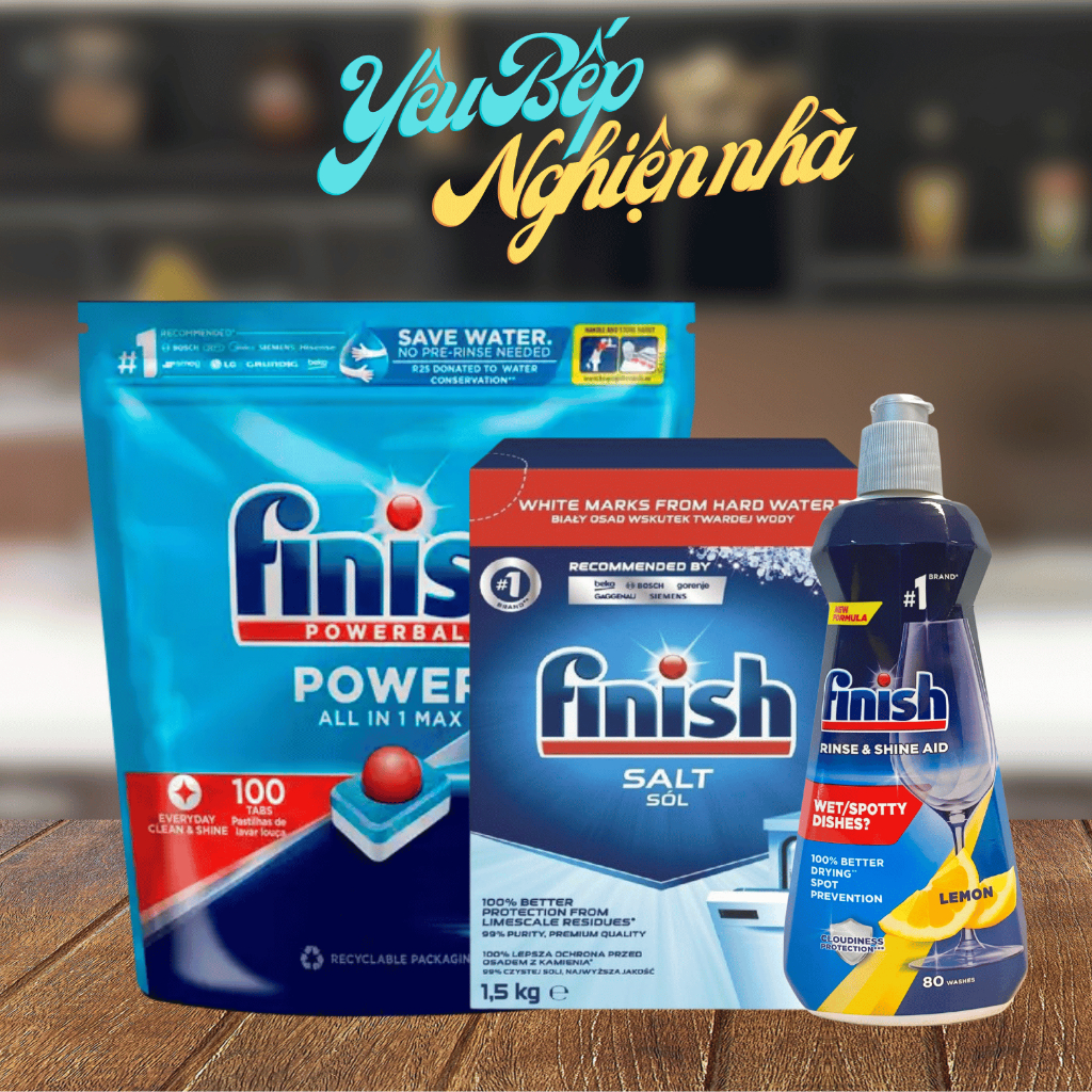 [HCM] Combo: Viên rửa chén bát All in 1 Max 100 viên + Muối Finish 1kg ...