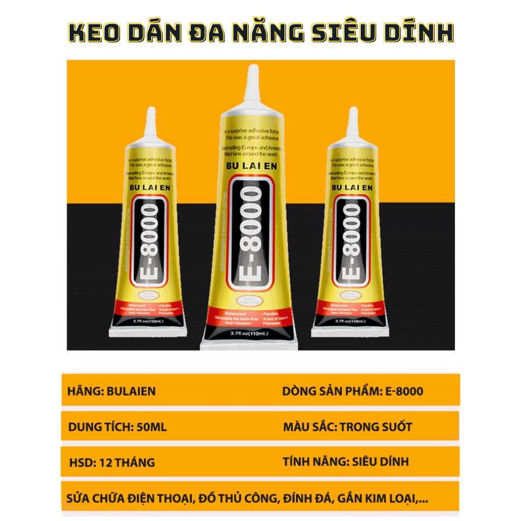 Keo dán đa năng siêu chắc E8000 50ml Bulaien, Dán Thủ Công Handmade, Keo Dẻo Acrylic Dán Gioăng ...