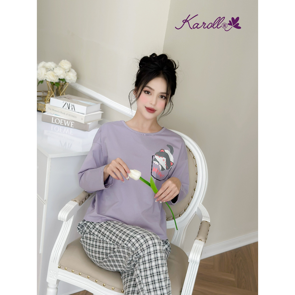 Bộ đồ mặc nhà Karoll áo cotton quần thô dài kiểu dáng trẻ trung NH23.DK09 | Shopee Việt Nam