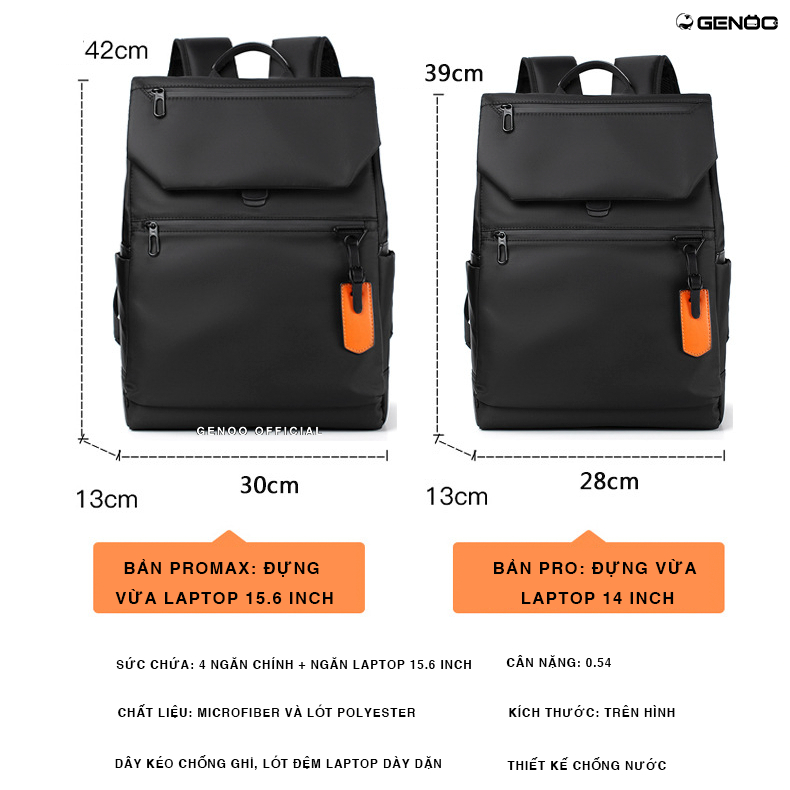 Balo Laptop Nam Nữ UNISEX GENOO Chất Liệu OXFORD Cao Cấp Chống Thấm ...