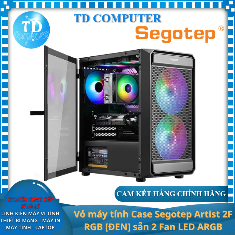 Vỏ máy tính Case Segotep Artist 2F RGB [ĐEN] sẵn 2 Fan LED ARGB Gaming Kính cường lực (M-ATX ...