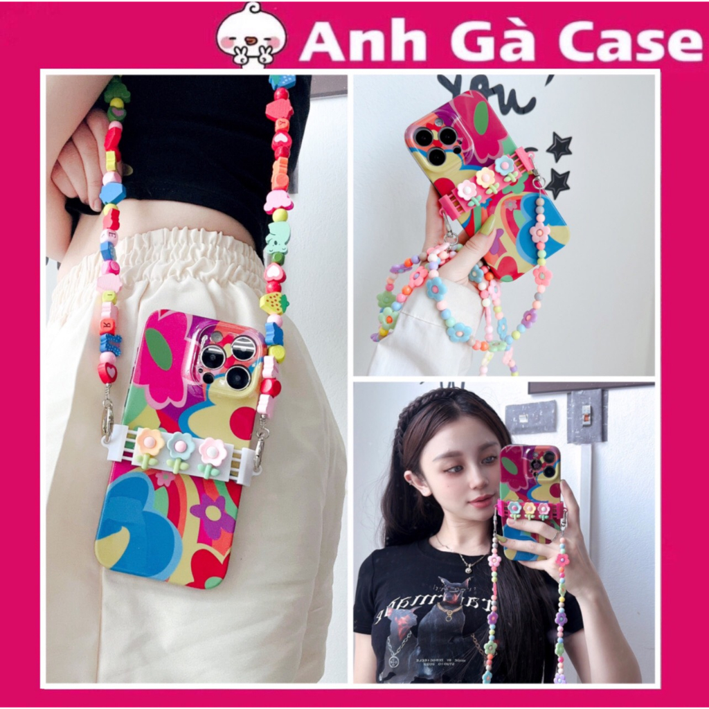 Ốp lưng iphone IDM HOA KẸP HOA NHỎ KÈM DÂY ĐEO CHÉO7plus/8plus/xs max ...