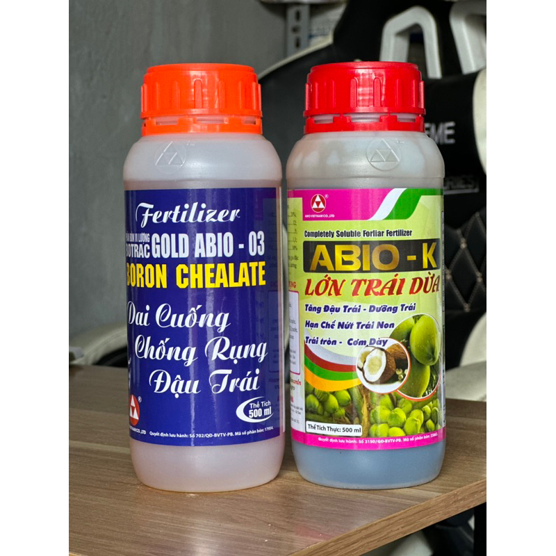Bộ đôi ABIO-K ( lớn trái dừa ) và BORON ( chống rụng ), chai 500ml hàng ...