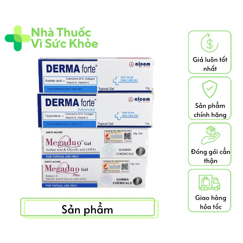 Derma Forte và Megaduo Gel - Gel Hỗ trợ Giảm Mụn Trứng Cá, Mụn Ẩn, Mờ ...