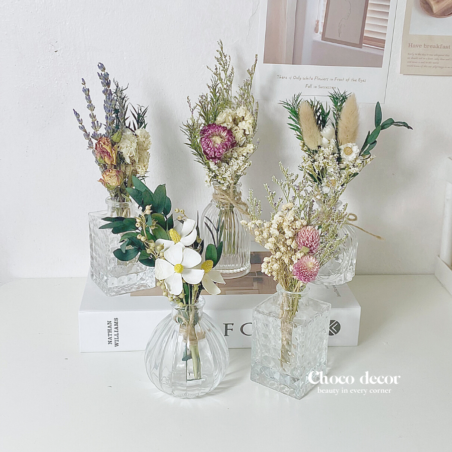 Bó hoa khô NHỎ, MINI cắm bình hoa MINI để bàn decor nhà cửa, quán cafe ...
