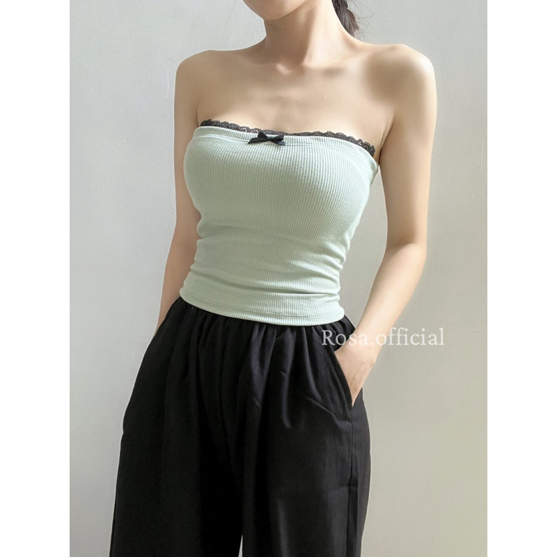 Áo TUBE ren nơ xanh mint ROSA | Shopee Việt Nam