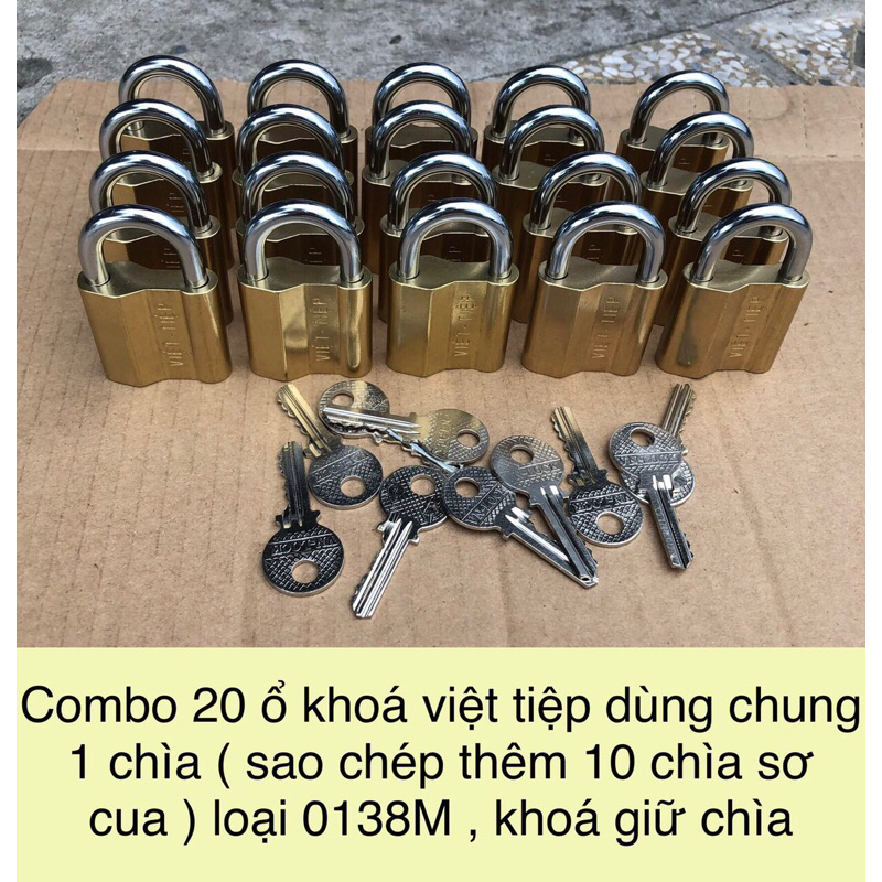 Set 20 ổ khoá việt tiệp dùng chung 1 chìa ( sao chép thêm 10 chìa sơ cua ) loại 0138M , khoá giữ ...
