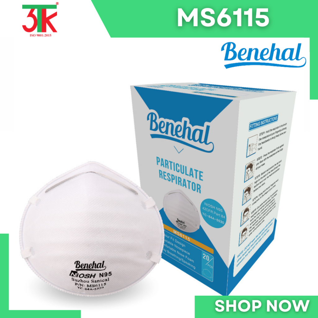 Khẩu trang MS6115 Lọc 95% Bụi Đạt Tiêu Chuẩn NIOSH N95 Sử dụng trong Dệt May, Chế Biến Gỗ ...