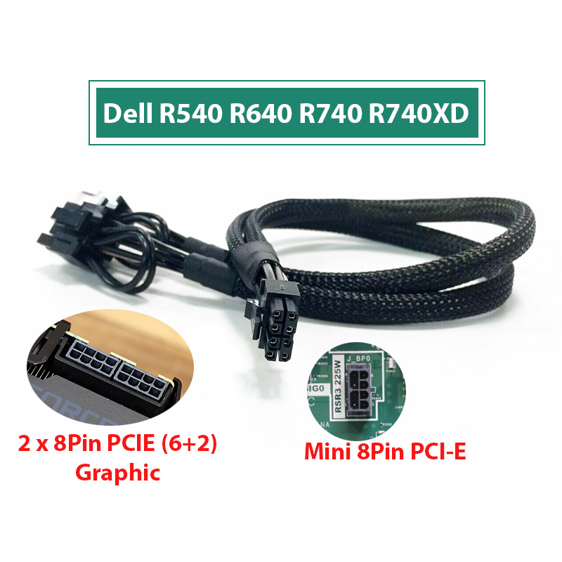 Cáp nguồn Mini 8Pin ra 2 8Pin VGA, dây dài 50cm. Dùng cho Mainboard ...