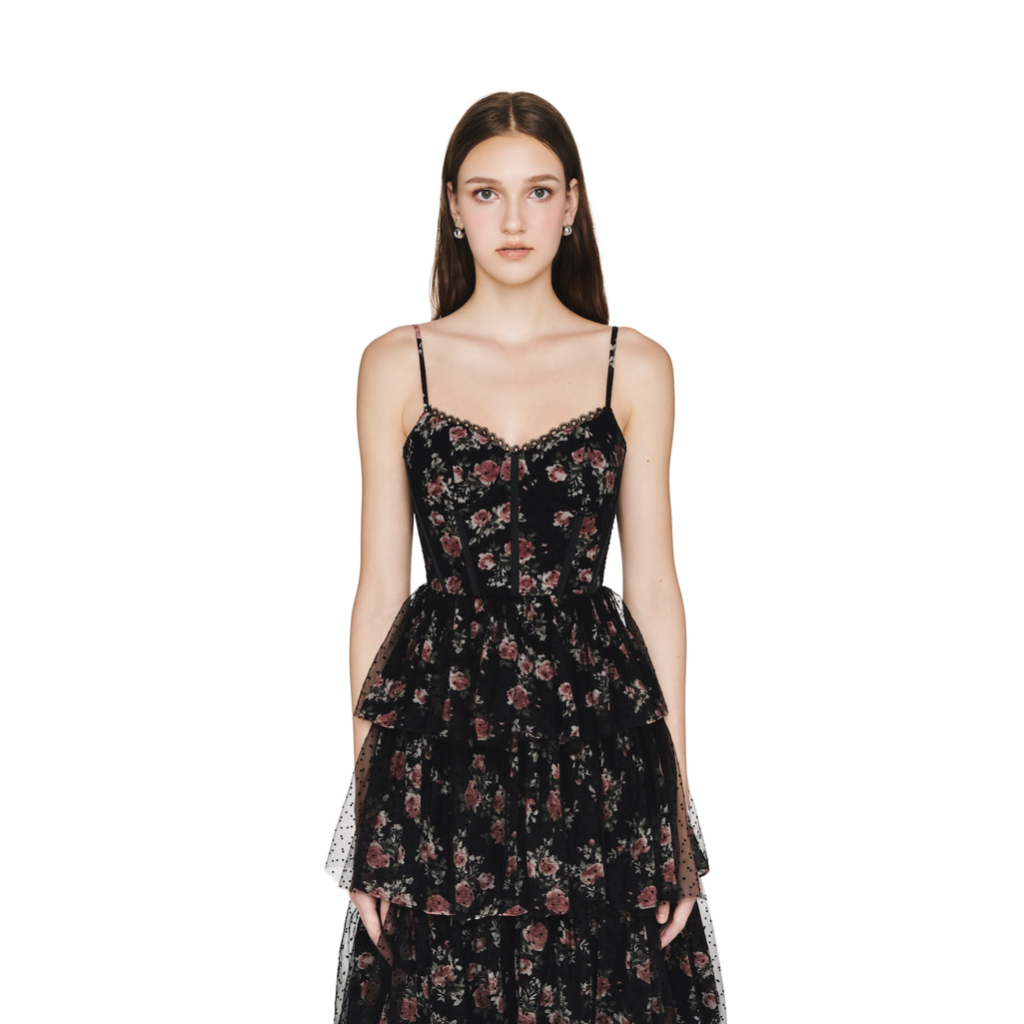 JUBIN STUDIO | Đầm maxi vải in hoa bốn tầng (Hermione Dress) | Shopee ...