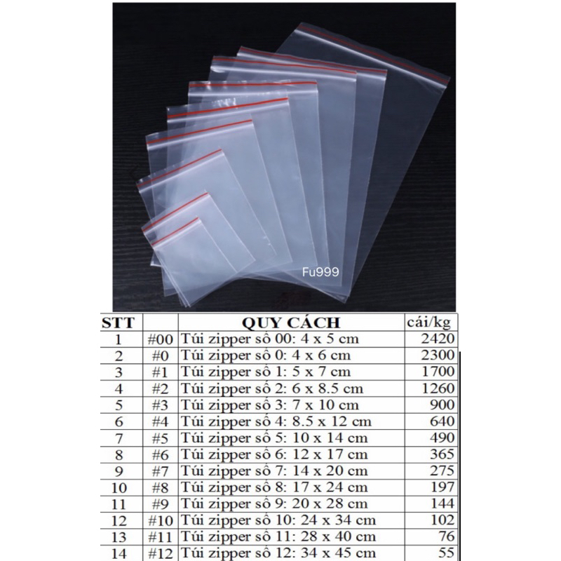 1kg túi zip trong suốt đựng thực phẩm đủ kích thước, túi zipper nhỏ đựng nước chấm đủ sire ...