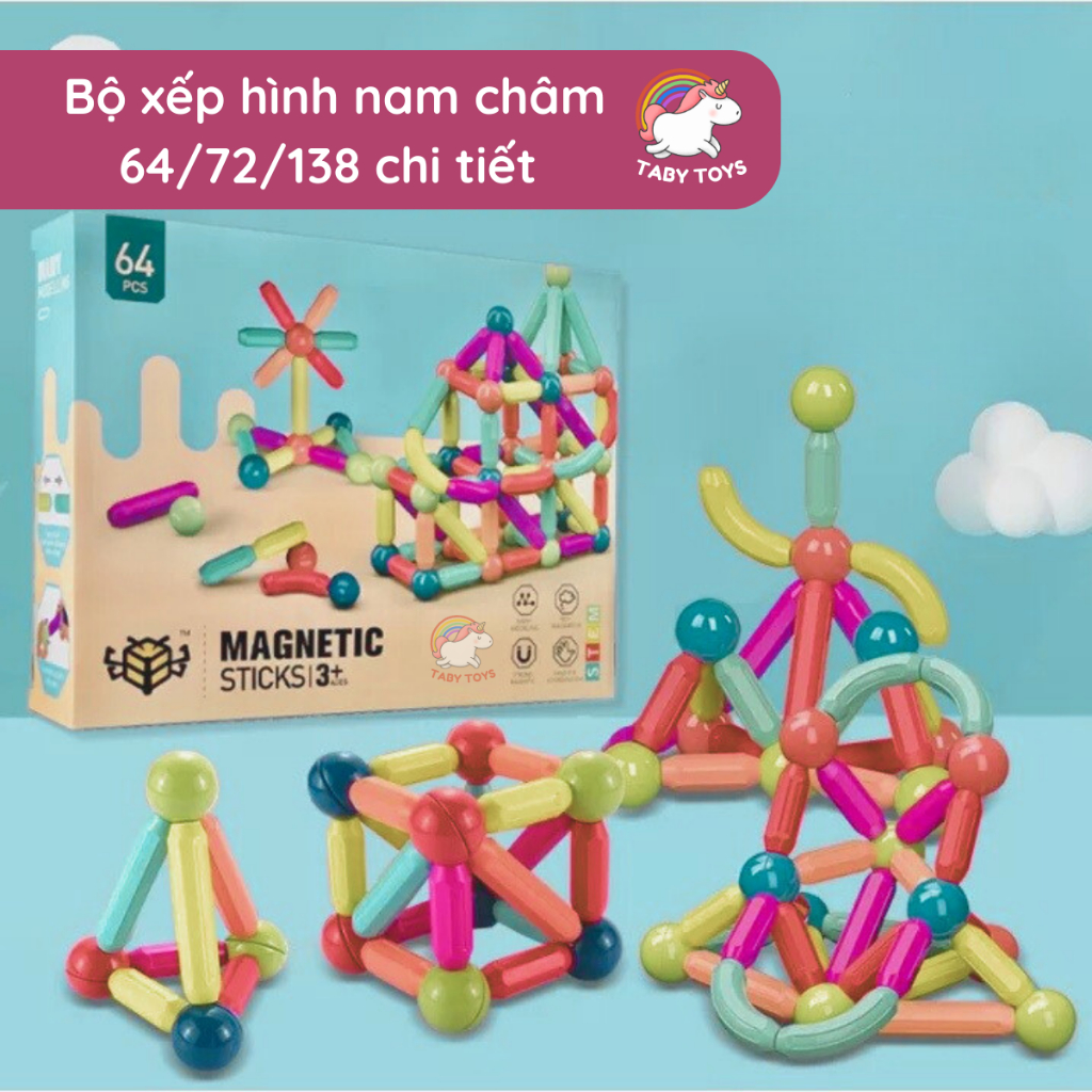 Bộ đồ chơi xếp hình nam châm TABY Toys 64/72/138 chi tiết cho bé chất ...