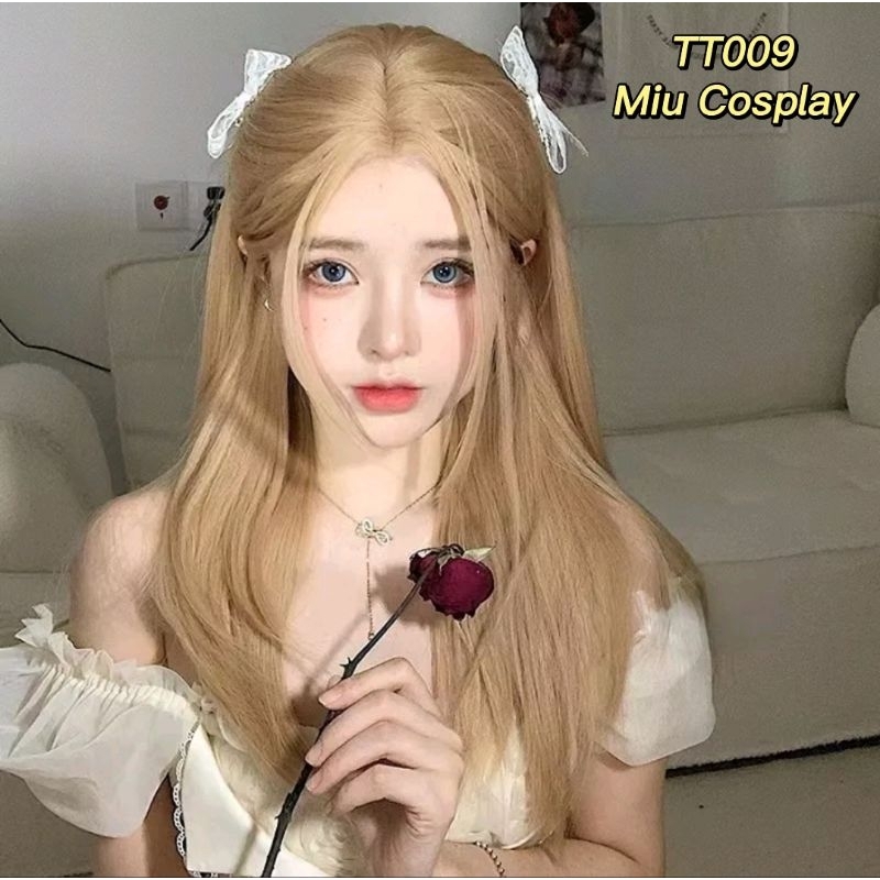 [Sẵn] Wig/Tóc giả rẽ ngôi giữa, hai mái màu nâu nhạt TT009 [Miu Cosplay] | Shopee Việt Nam
