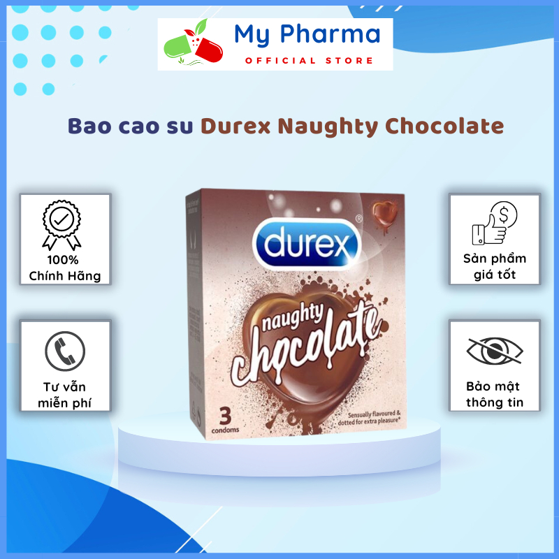 Bao cao su Durex Naughty Chocolate hương socola (size 53mm, hộp 3 bao) | Shopee Việt Nam