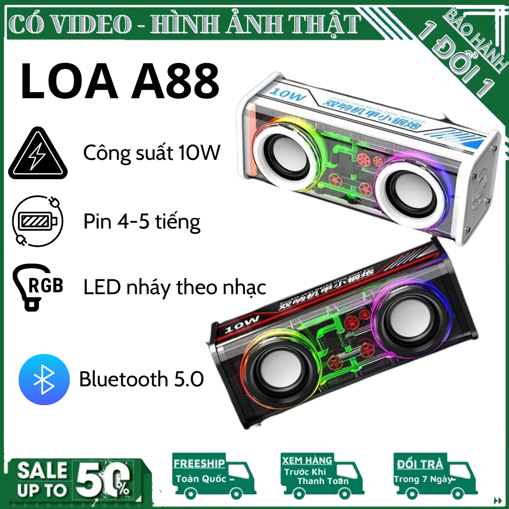 Loa Bluetooth A88 Mini Công Suất 10W Đèn Led Nháy Theo Nhạc Cực Chill Pin 4-5 Tiếng Liên Tục ...
