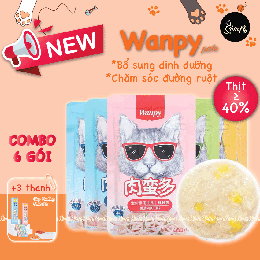 {New Wanpy} Combo 6 gói Pate Wanpy hàng cao cấp gấp 40% thịt dành cho ...