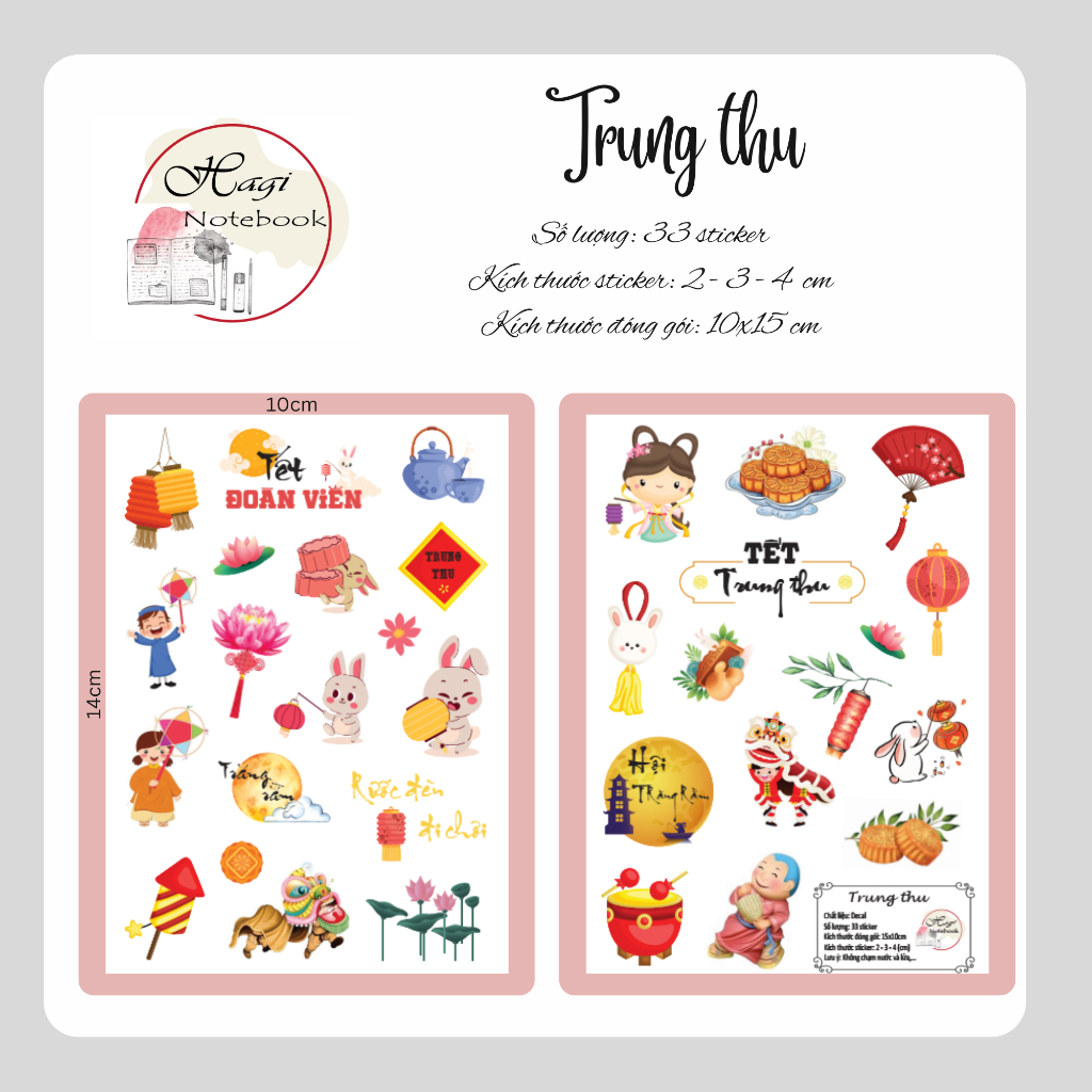 Hình dán trung thu, nhãn dán ngày hội trăng rằm, sticker dán lên bánh ...