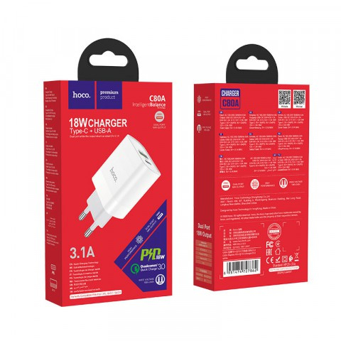 Củ sạc nhanh SIêu Bền PD20W Hoco C80A 2 cổng USB+Type C chân tròn EU cho mọi thiết bị hiện nay ...