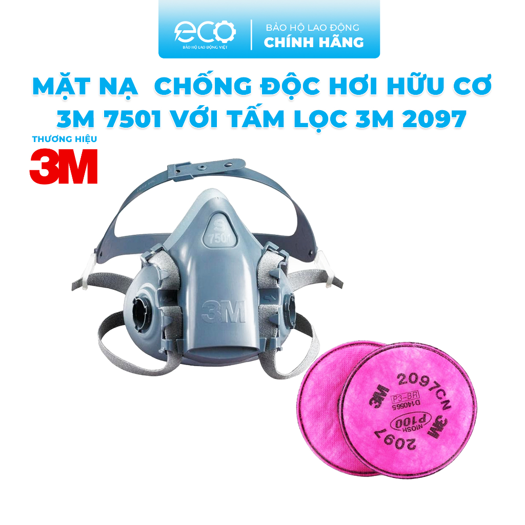 Mặt nạ chống độc hơi hữu cơ 3M 7501 kết hợp tấm lọc 3M 2097 chính hãng | Shopee Việt Nam