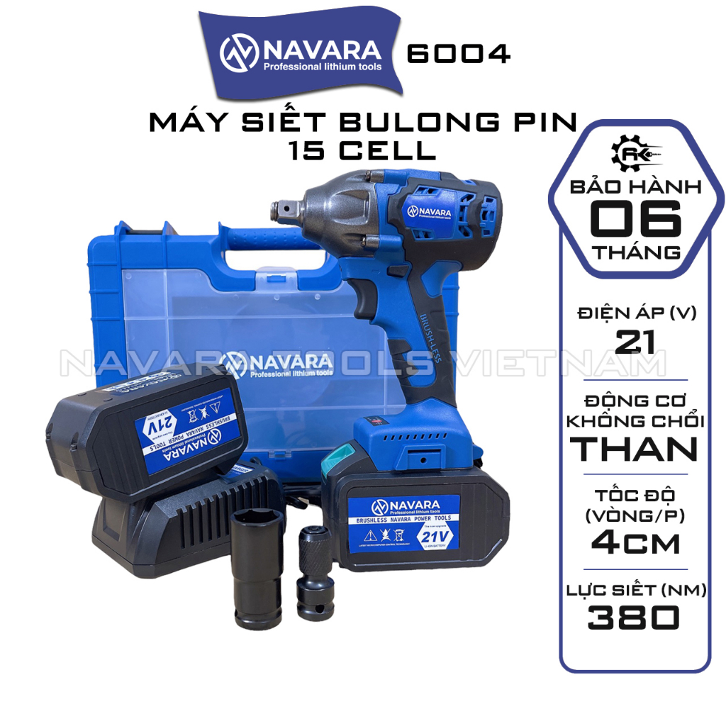 Máy siết bulong pin 15 CELL Navara 6004 Động cơ bền bỉ mạnh mẽ Tặng Đầu ...