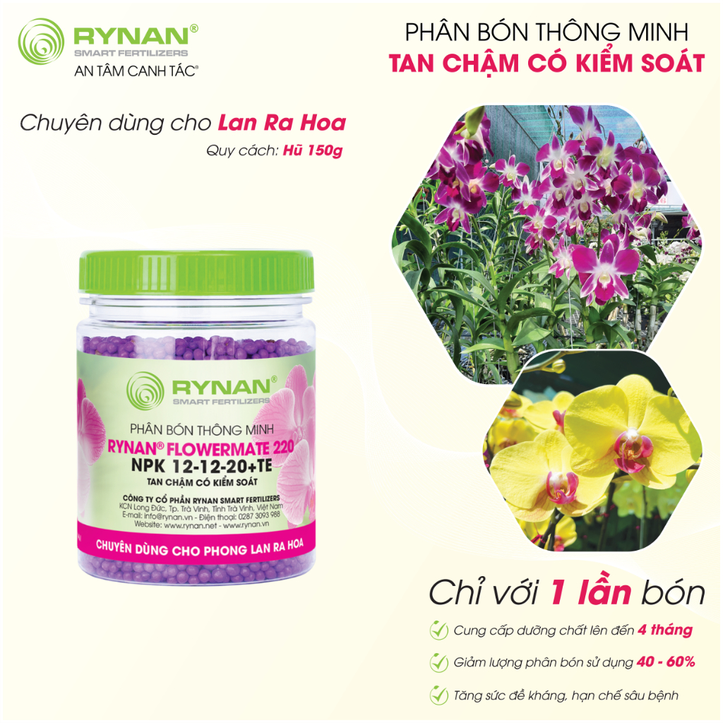 Phân Bón Tan Chậm Cho Lan RYNAN® FLOWERMATE 220 NPK 12-12-20+TE - Sử ...