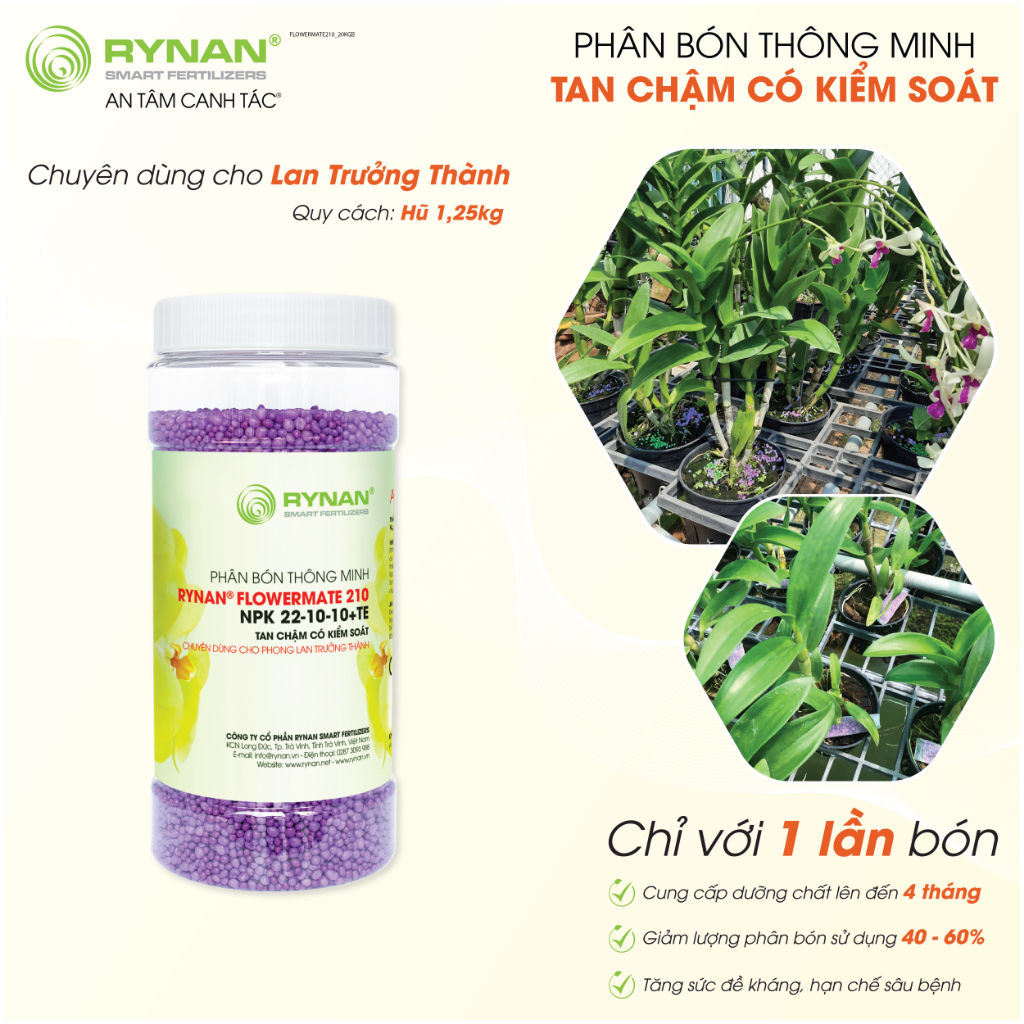 Phân Bón Tan Chậm Cho Lan RYNAN® FLOWERMATE 210 NPK 22-10-10+TE - Sử ...