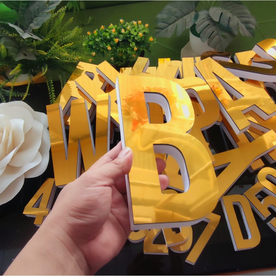 Chữ Alu Vàng Gương 20cm nổi 10mm dán tường, trang trí bảng hiệu, biển ...