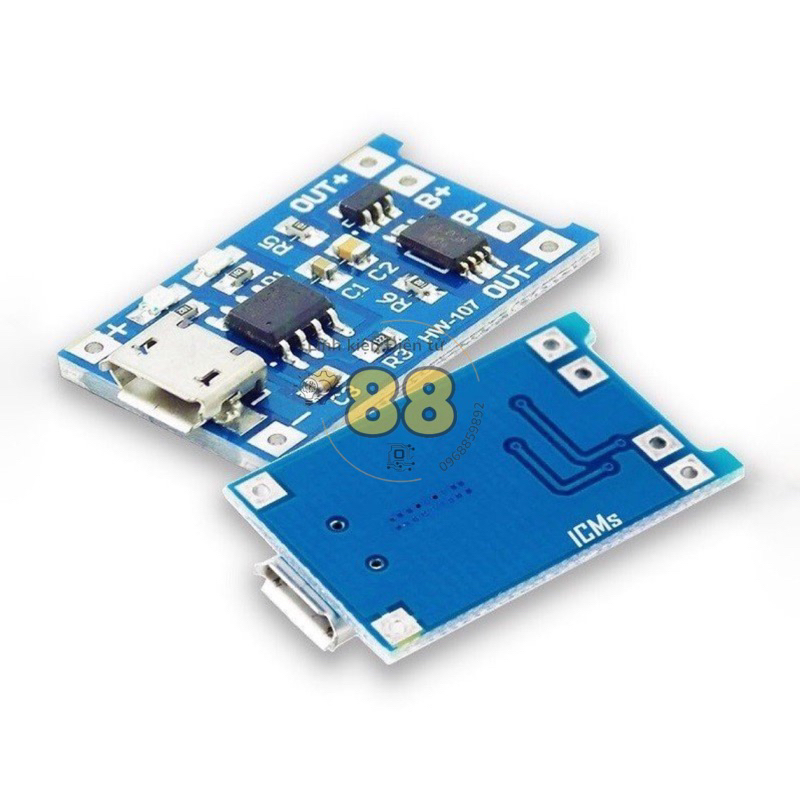 Mạch sạc pin TP4056 microUSB có IC bảo vệ - Module sạc pin 3.7V Lipo ...
