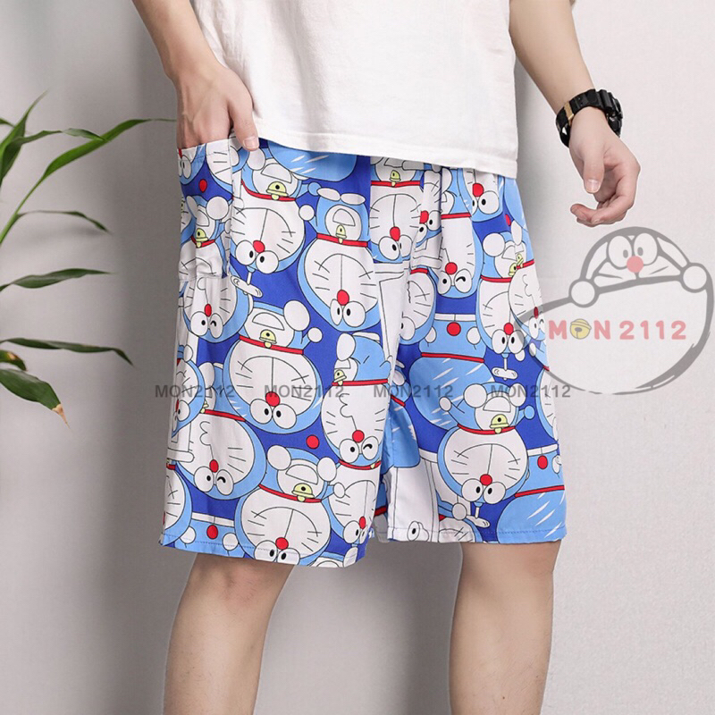 Quần short Doraemon Doremon nam freesize 50-80kg vải xô | Shopee Việt Nam