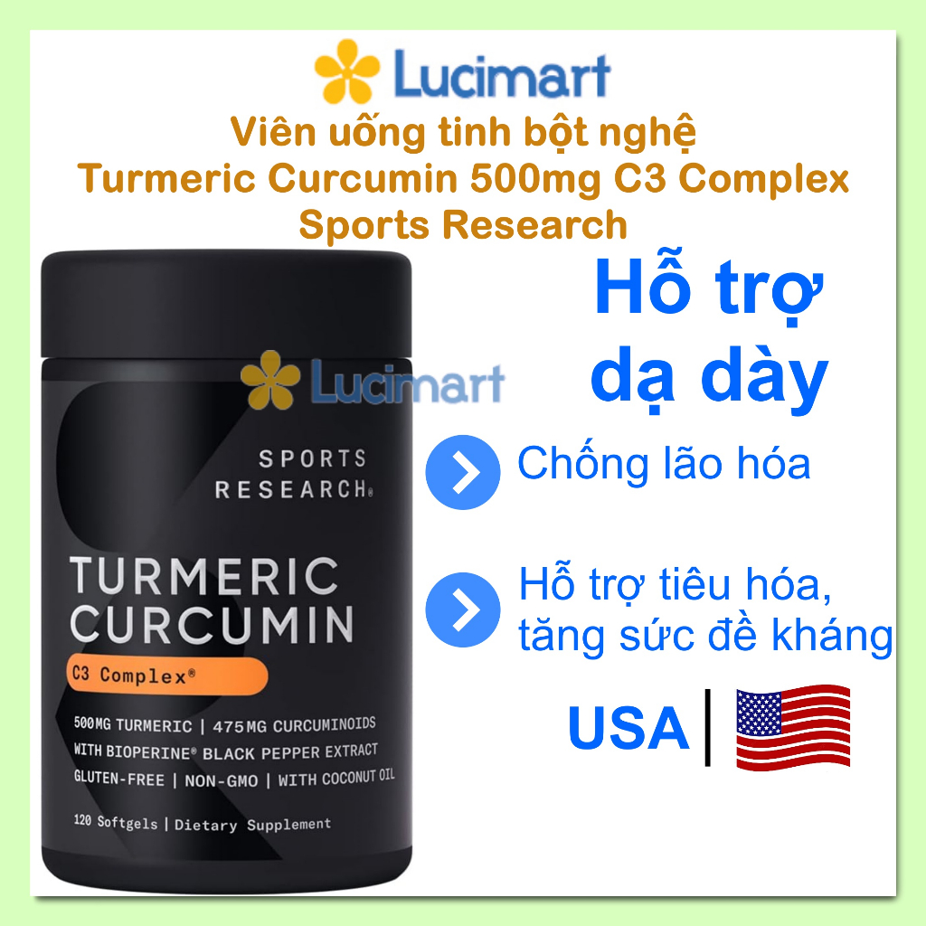 Viên uống tinh bột nghệ Turmeric Curcumin 500mg C3 Complex Sports ...