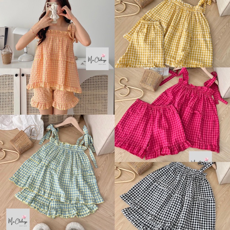 BỘ ĐỒ NGỦ, SET PIJAMA MẶC NHÀ #DÂY #CARO CUTE FORM RỘNG | Shopee Việt Nam