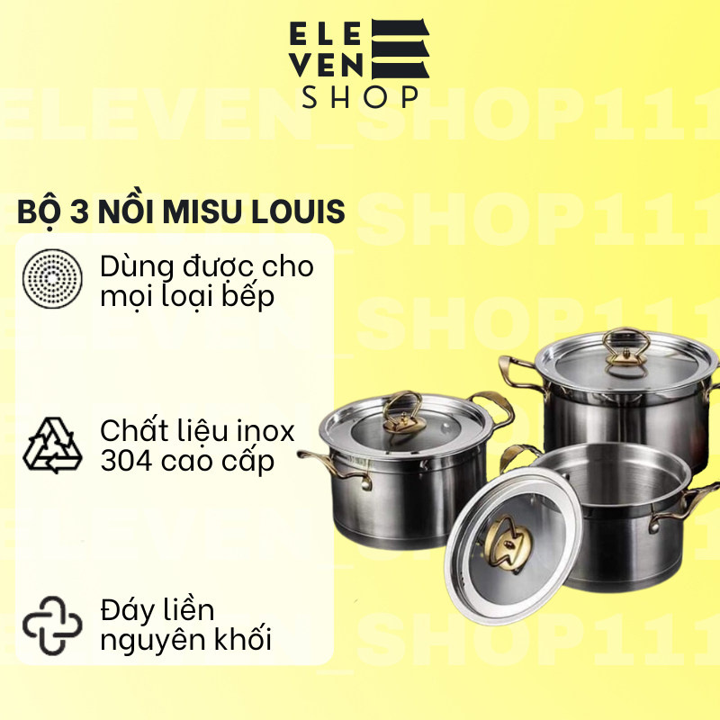 Bộ 3 Nồi Misu Louis Inox 304 Cao Cấp - Bộ Nồi Inox đáy 3 Lớp Nguyên ...