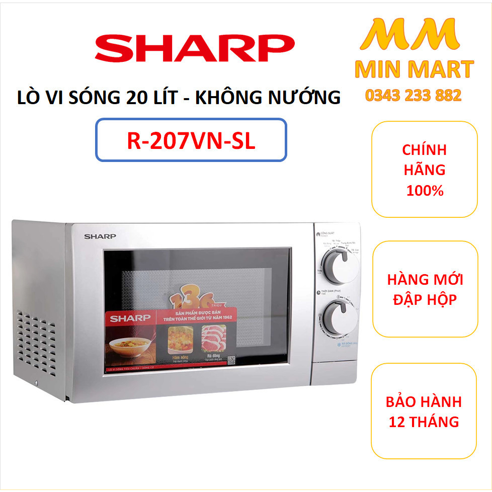 Lò Vi Sóng Sharp R-207VN-SL 20 Lít Không Nướng: Cam Kết Chính Hãng, Hàng Mới Đập Hộp. Bảo Hành ...