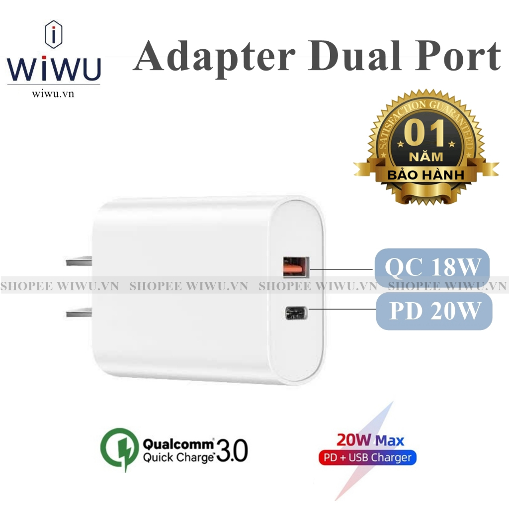 WIWU Adapter Charger 20W – Củ sac , Bộ sạc nhanh 2 cổng USB + Type C ...