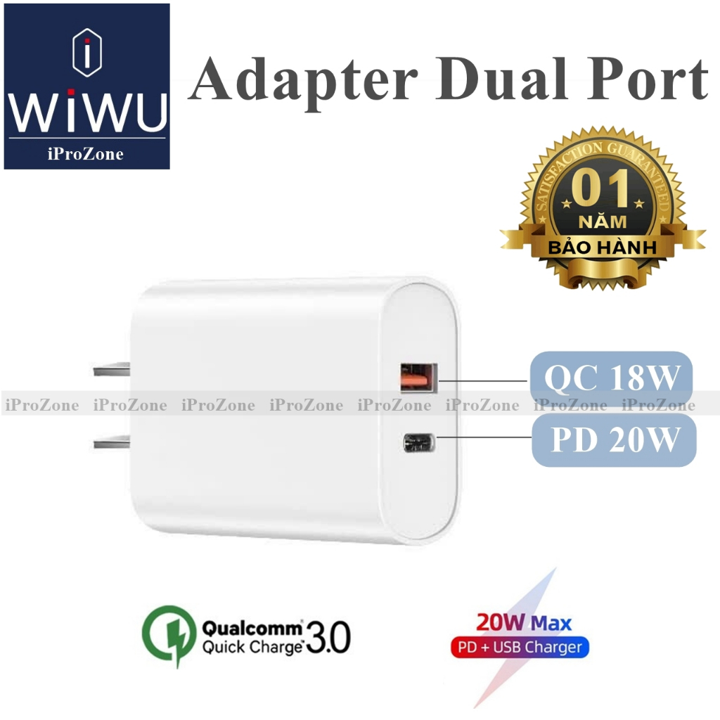 WIWU Adapter Charger 20W – Củ sac , Bộ sạc nhanh 2 cổng USB - A + Type ...