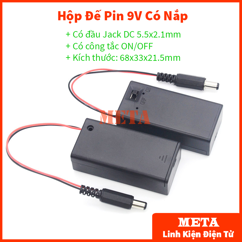 Hộp Đế Pin 9V có nắp và Công tắc, đầu ra có Jack DC 5.5x2.1mm | Shopee ...