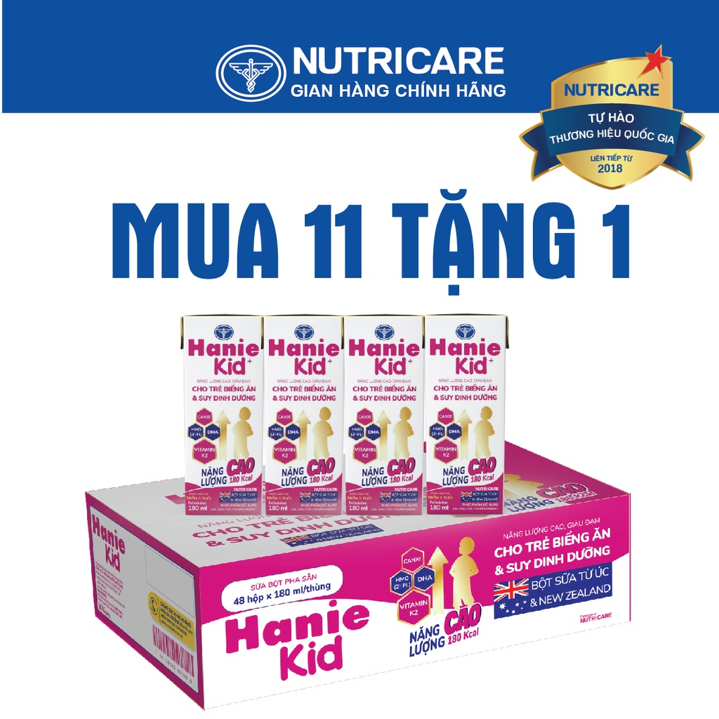 Thùng 48 Hộp Sữa Nước Hanie Kid Cho Trẻ Biếng Ăn 180ml chính Hãng ...