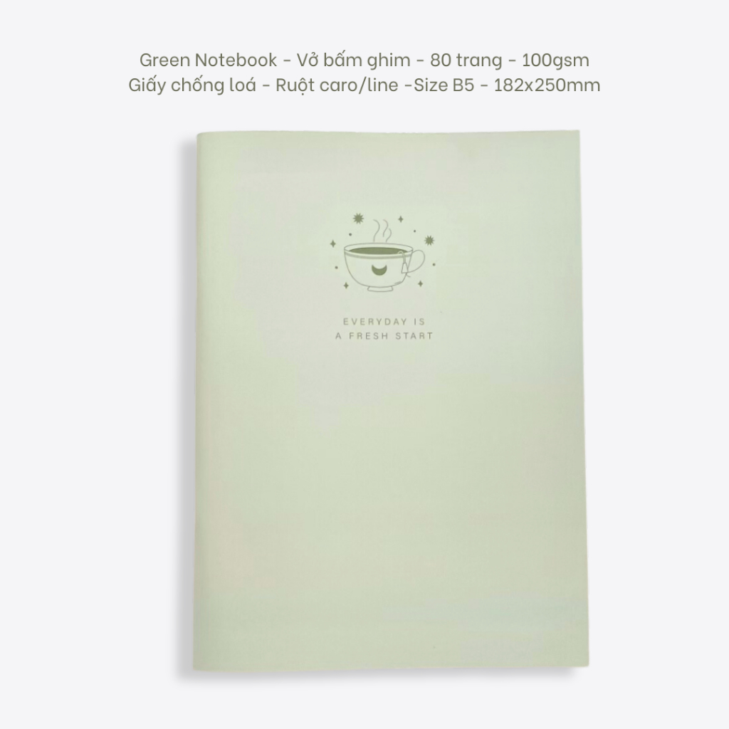 Vở kẻ ngang, vở caro ô vuông size B5, Green Pastel Notebook, Tập viết ...
