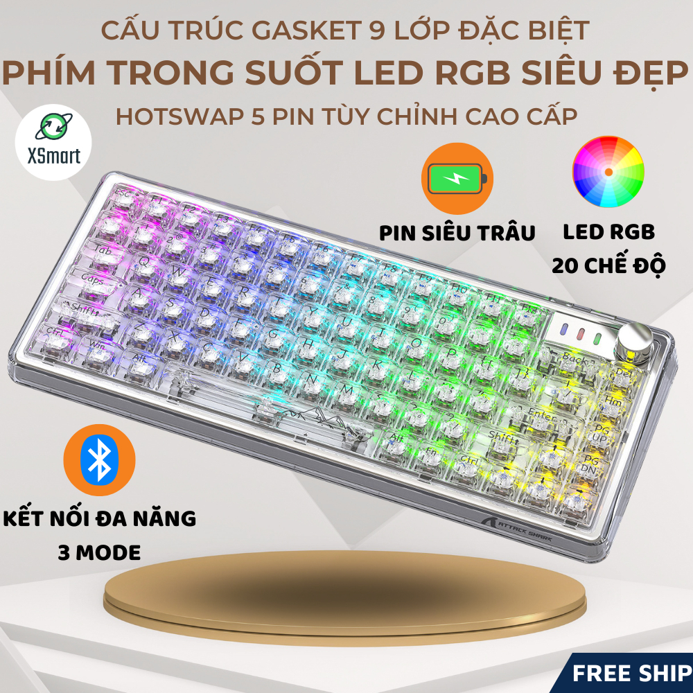 Bàn Phím Cơ Bluetooth Không Dây Trong Suốt K75 PRO Esport Nâng Cấp LED ...