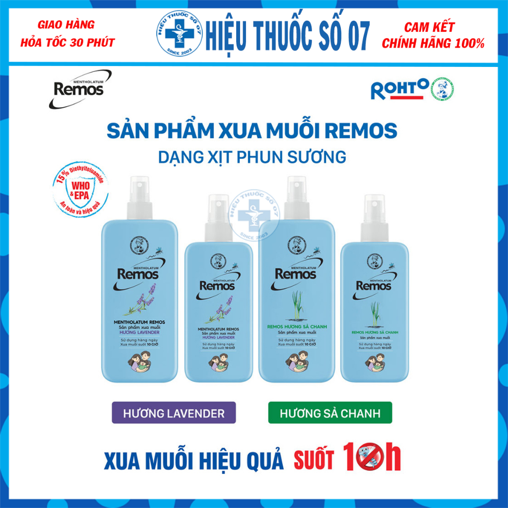 Remos xịt muỗi dùng cho người lớn và trẻ em trên 4 tuổi đủ đủ các mùi ...