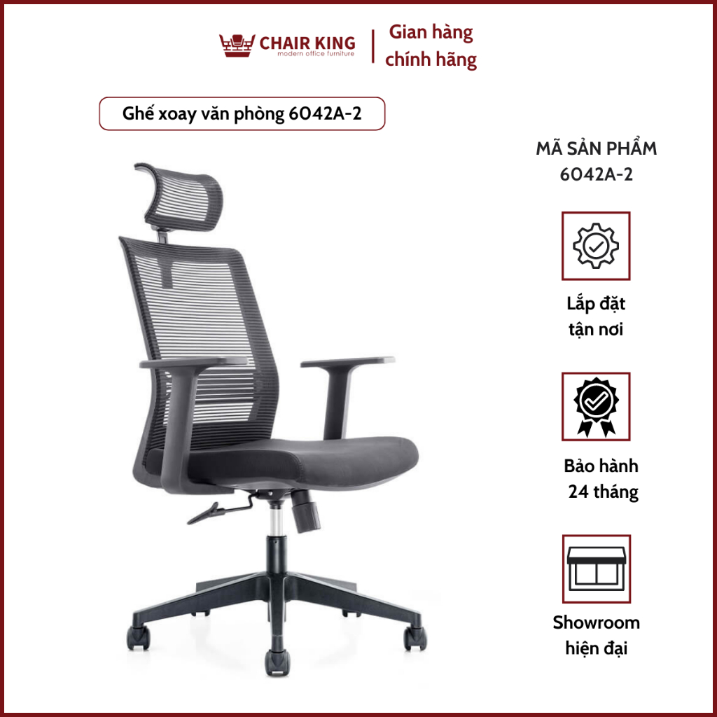 Ghế xoay văn phòng 6042A-2 thương hiệu Chairking - Lưng lưới, tay nhựa ...